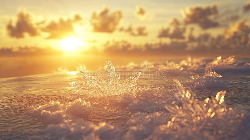 Ice Fractals Forming Across Glass Surface at Sunrise. Stock ...