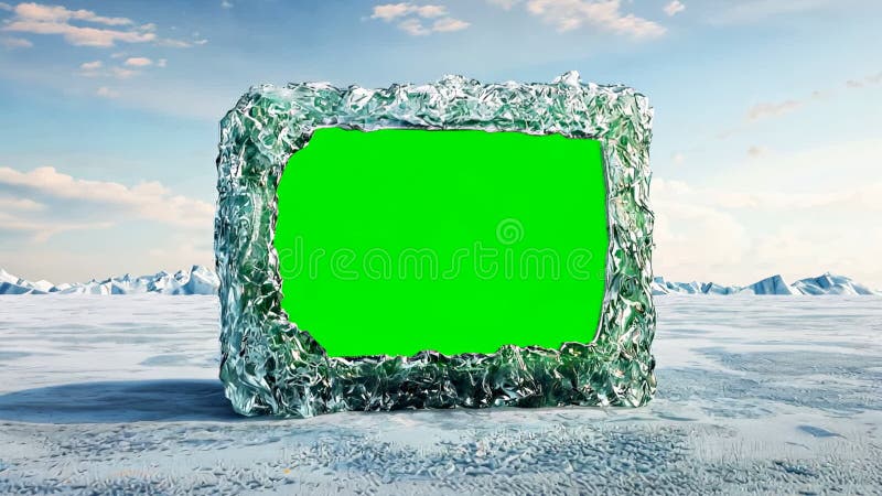 Ice Frame Standing on Frozen Lake with Green Screen Stock Video - Video ...