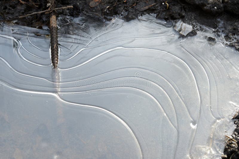 Ice on a Frozen Puddle in Spring Mud Stock Photo - Image of frost ...
