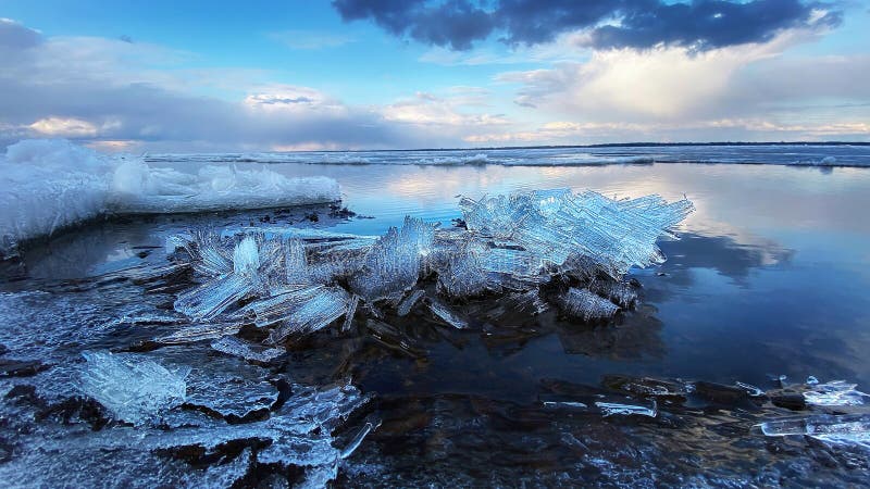 Ice Frozen River and Beautiful Sky. Ukraine. Stock Photo - Image of ...