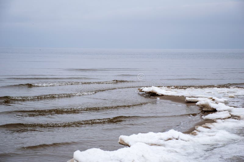 Ice Frozen Sea Beach with Snow and Frozen Trees Stock Image - Image of ...