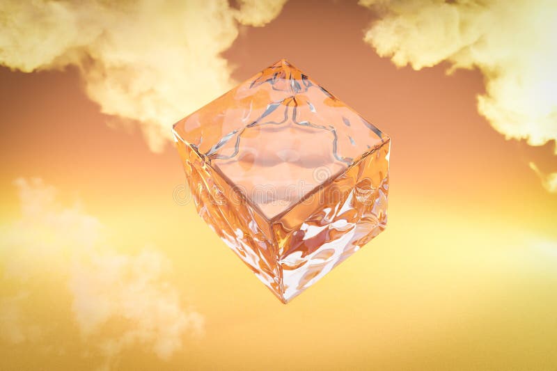 Ice Glas Cube Floating in the Air Over Infinite Colorfull Background ...