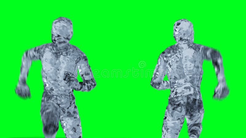 Ice, Glass Man Character Animation. Isolate on Green Screen. Stock ...