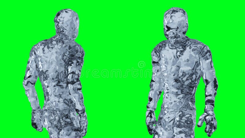 Ice, Glass Man Character Animation. Isolate on Green Screen. 3d ...