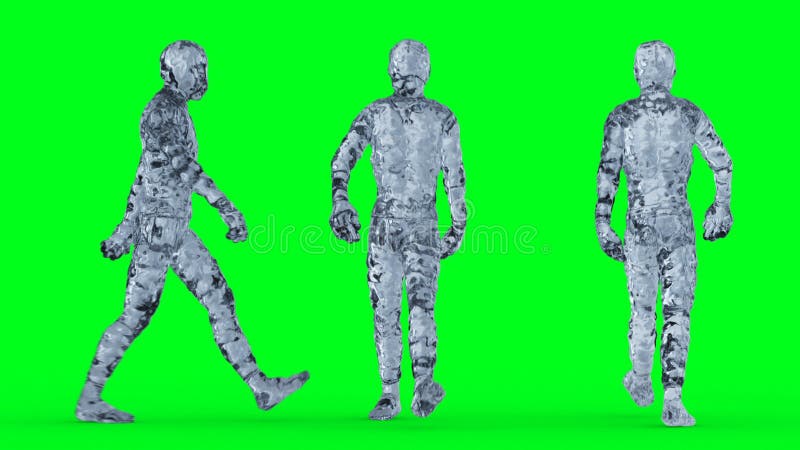Ice, Glass Man Character Animation. Isolate on Green Screen. 3d ...