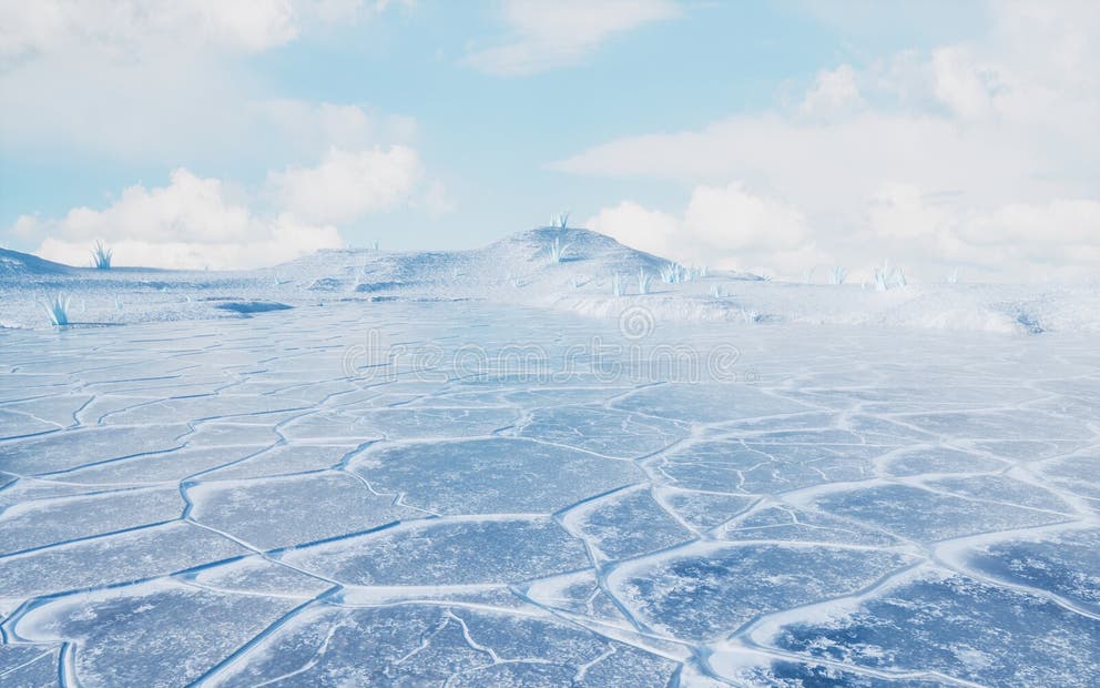 Ice Ground with Crack Pattern, 3d Rendering Stock Illustration ...