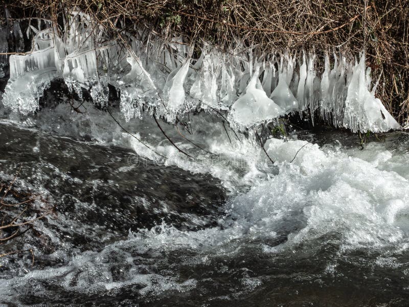 Ice hanging over a creek stock image. Image of winter - 232465679
