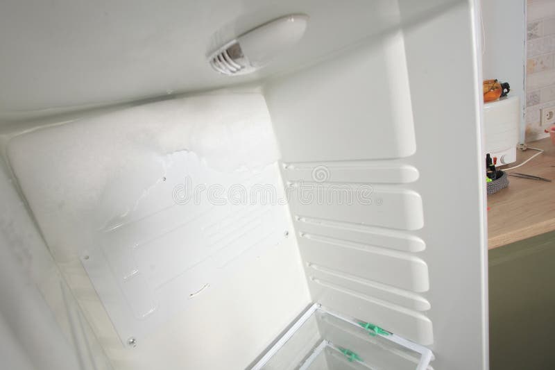 Ice Has Frozen Inside the Home Refrigerator Open Door Stock Photo ...