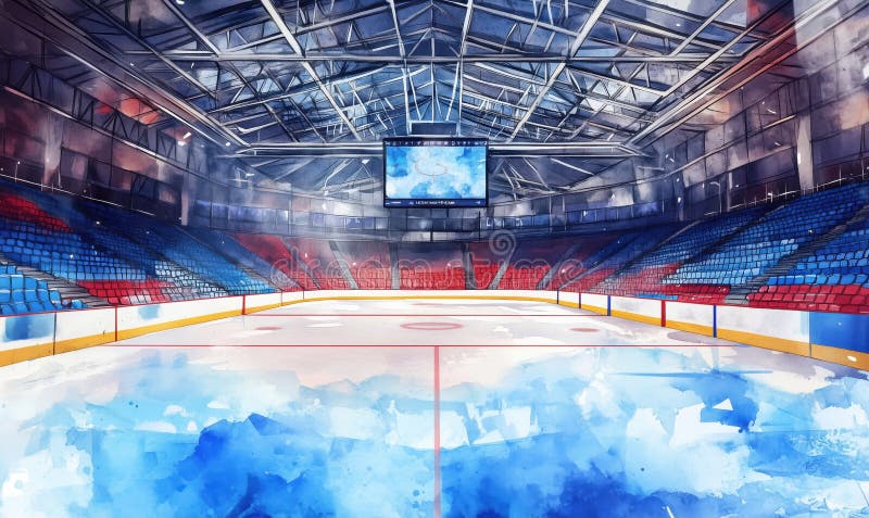Ice Hockey Arena Interior with Colorful Seating and Bright Ice Surface ...