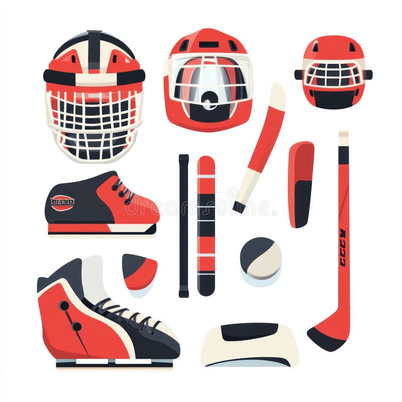 Ice Hockey Equipment Illustration, Skates, Helmet, Sticks, Puck Stock ...