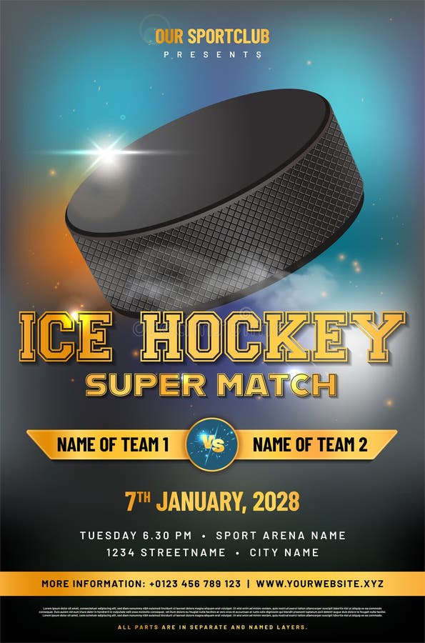 Ice Hockey Match Poster Template with Puck and Sample Text Stock Vector ...