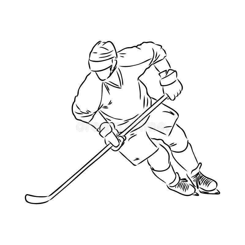 Ice Hockey Player, Isolated Vector Silhouette, Ink Drawing Stock Vector ...