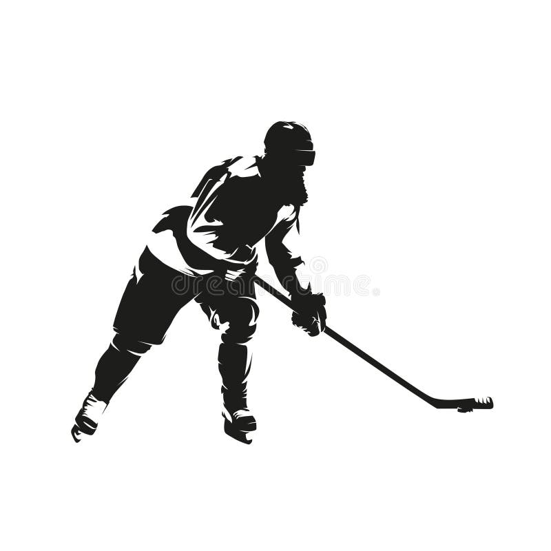 Ice Hockey Player Skating with Puck, Isolated Vector Silhouette Stock ...