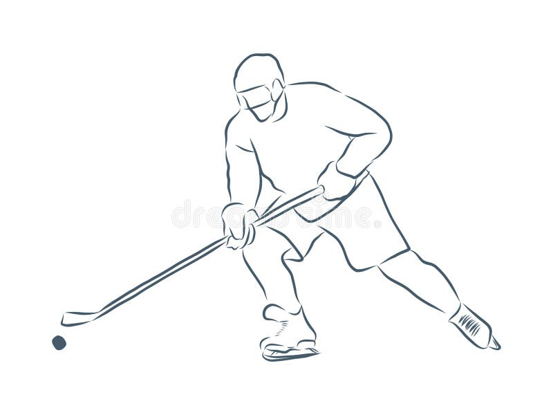Ice Hockey Player Skating with Puck, Vector Silhouette. Front View ...