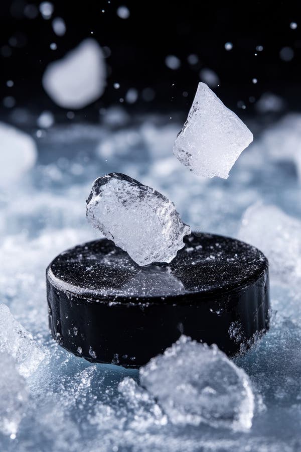 Ice Hockey Puck Surrounded by Falling Ice Chunks on a Frozen Surface Stock Illustration ...