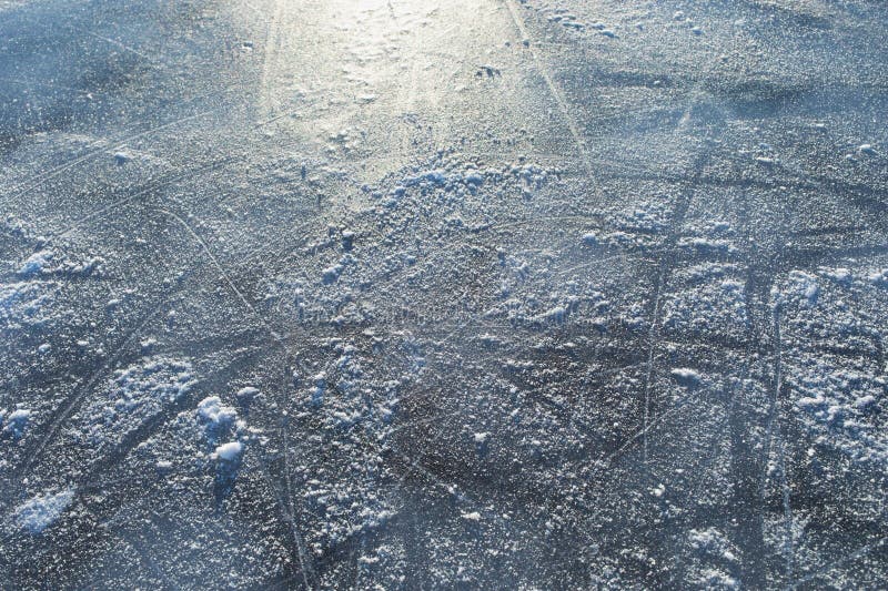 Ice Hockey Rink Background or Texture Illuminated by Sun Rays, Macro ...