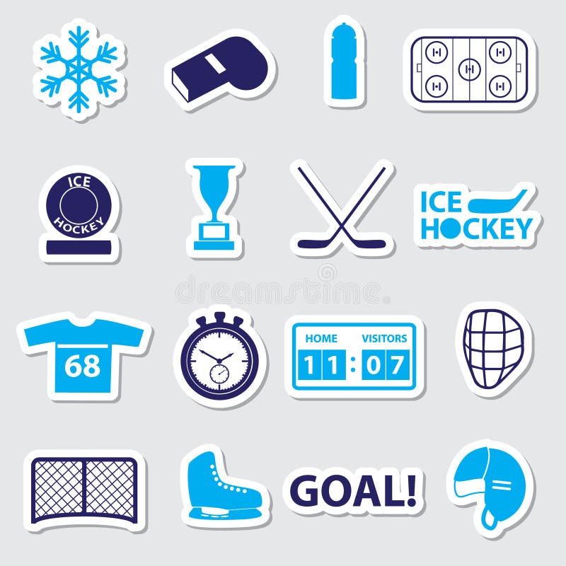 Ice Hockey Sport Blue Stickers Set Stock Vector - Illustration of ...