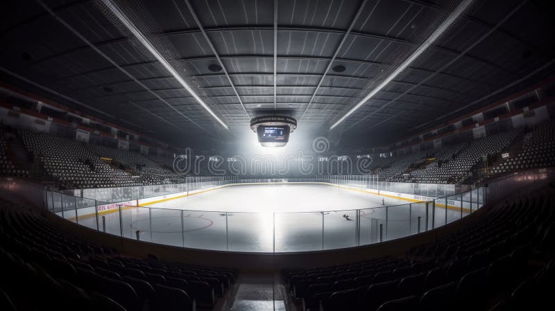 Ice Hockey Stadium Interior Illuminated by Spotlights. Generative AI ...