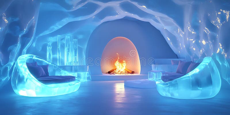 Ice Hotel Room Interior Frozen Fire Design Stock Illustration ...