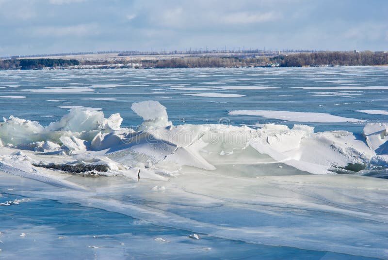 Ice hummock on a river. stock image. Image of water, season - 23442829