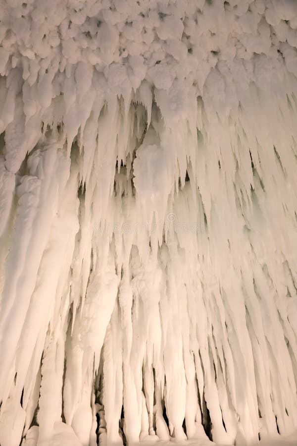 Ice and Icicles Forming a Cave-like Structure Stock Image - Image of ...
