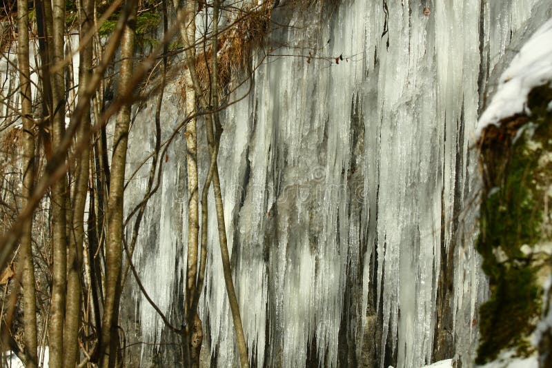 Ice icicles on a rock stock image. Image of crystal - 170600729