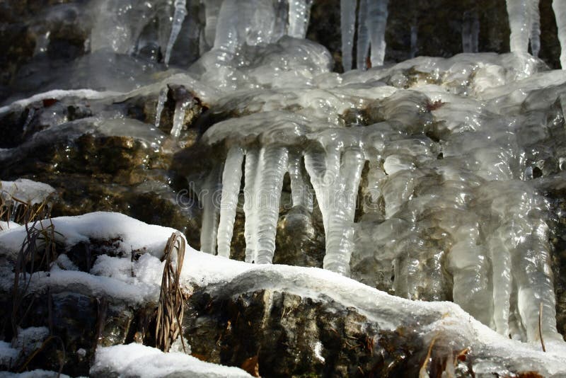 Ice icicles on a rock stock image. Image of freezing - 170602815