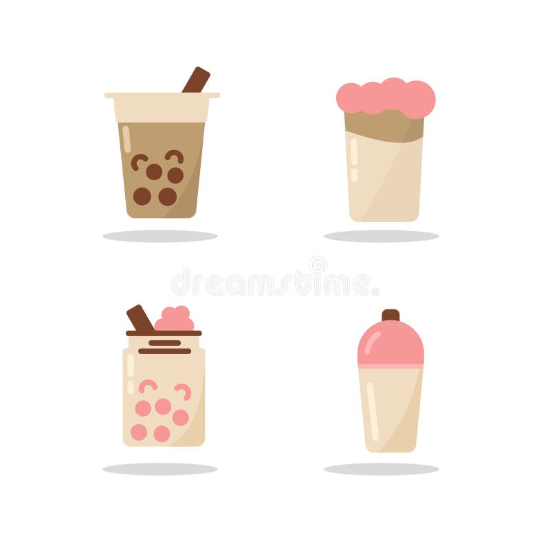 Ice Illustration Set with a Boba Flat Style Stock Vector - Illustration ...