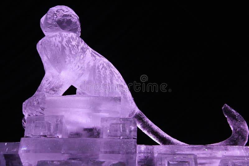 Sculpture of an ice monkey stock image. Image of water - 136114677