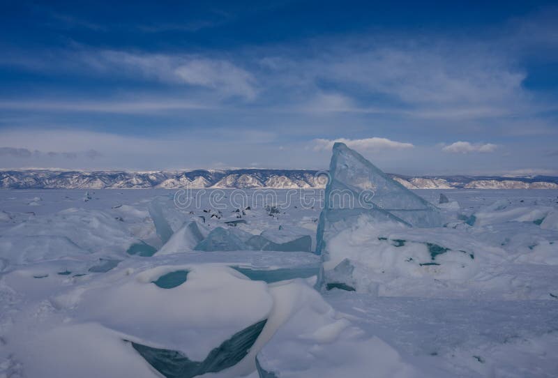 On the Ice of Lake Baikal. Beautiful Pieces of Ice. Ice Hummock on the ...