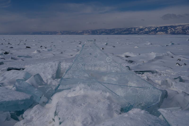 On the Ice of Lake Baikal. Beautiful Pieces of Ice. Ice Hummock on the ...