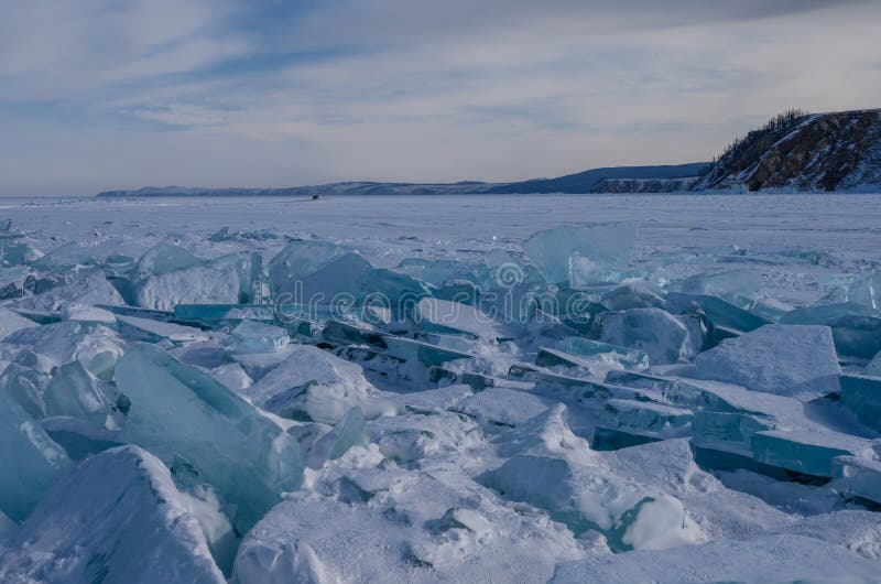 On the Ice of Lake Baikal. Beautiful Pieces of Ice. Ice Hummock on the ...