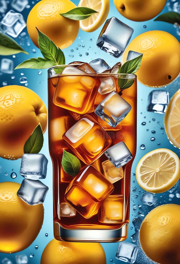 Ice Lemon Tea with Ice Cube Stock Illustration - Illustration of summer ...