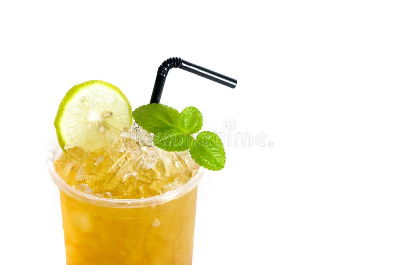 Ice Lemon Tea Mix Honey Bee for White Background Stock Photo - Image of ...