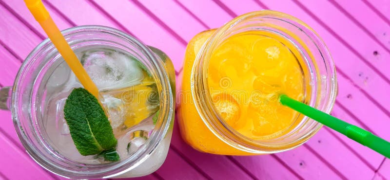 Ice, Lemonade. it S a Bright Orange Lemonade. Mango. Mojito Stock Photo ...