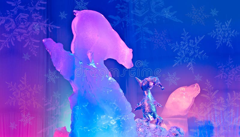 Ice Art Bear and Penguin Looking at Each Other Stock Image - Image of ...