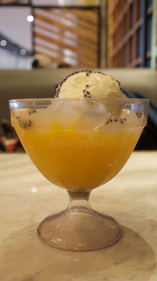 Ice Mango Nata De Coco Ice Cream Dessert with Chia Seed Toppings Stock ...
