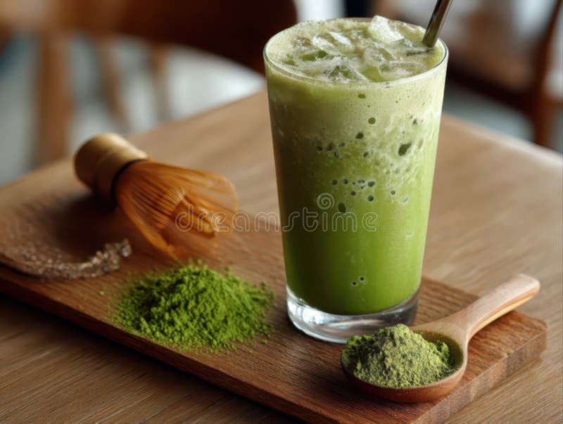 Ice Matcha Tea before a Cafe Background Stock Illustration ...