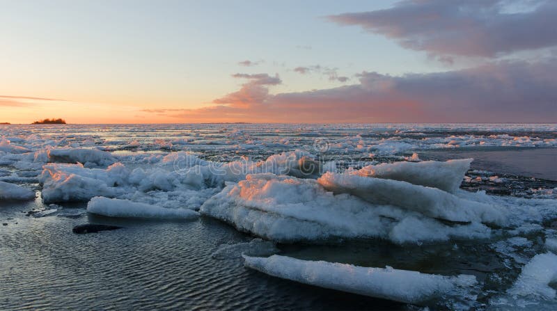 Ice Melting on the Beach in the Sunset Stock Image - Image of icebergs ...