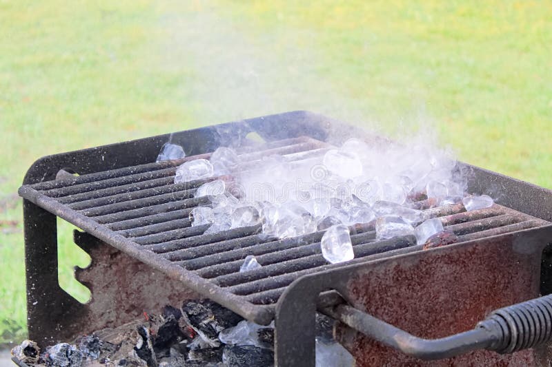 Ice Melting on a Hot BBQ Grill Stock Photo - Image of grill, chips ...