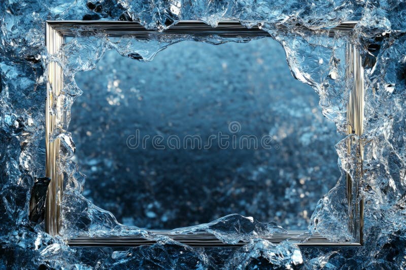 Ice Melting on Metallic Frame with Frozen Background Creating a Winter ...