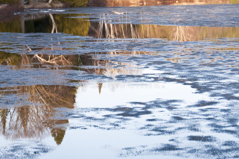 Ice Melting and Reflections Over a Lake Stock Photo - Image of lake ...