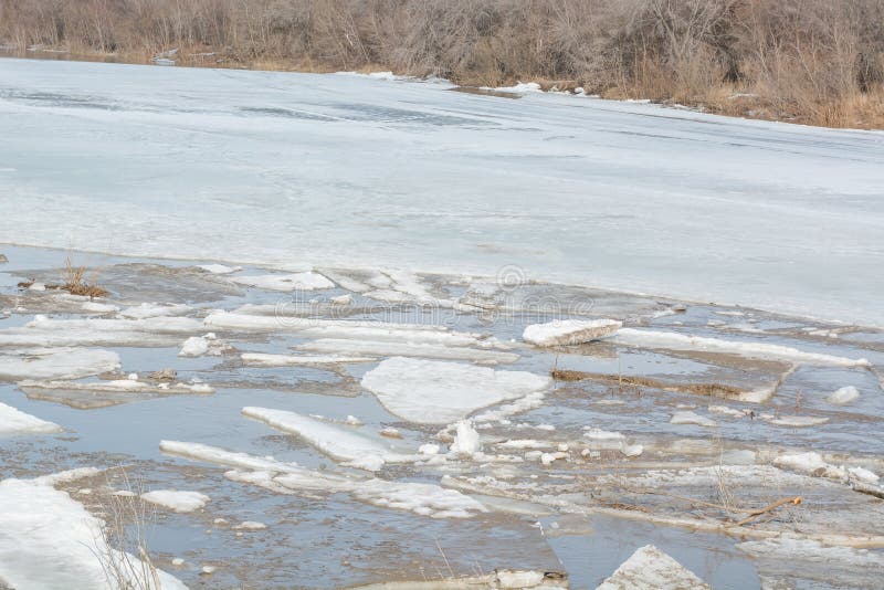 The Ice Melts on the River. the Icebreaker on the River. a Lot of Ice ...