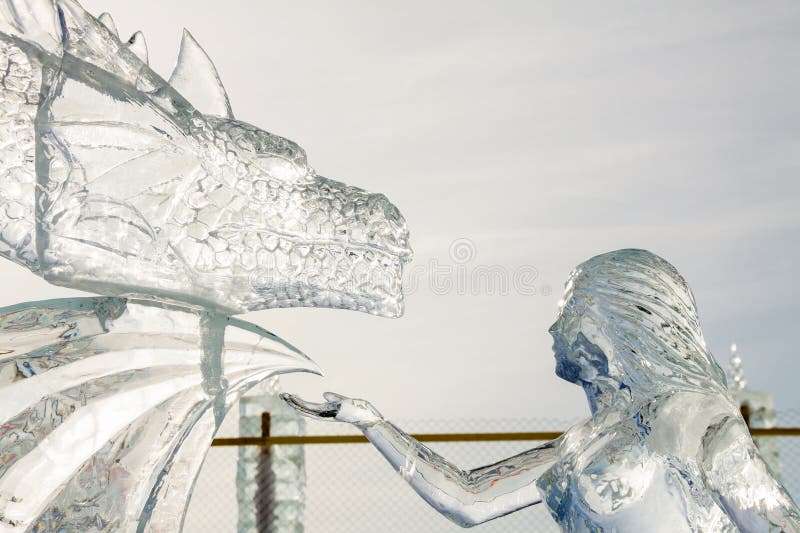 An Ice Mermaid and an Ice Gragon Outdoors Stock Image - Image of ...