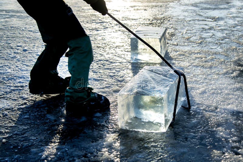 `Ice Miners` Workers Mine Large Cubes of Natural River Ice Stock Photo ...