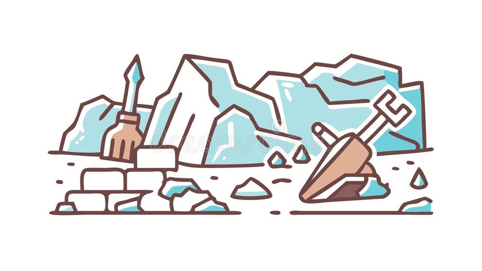 Ice Mining Operation. Extraction in Cold Climates, Vector Design ...