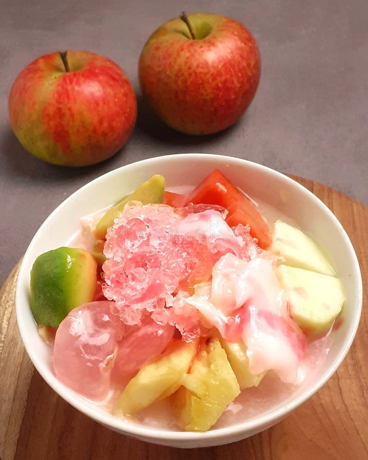 Ice Mixed with Fresh and Delicious Fruit with Cocopandan Syrup Stock ...