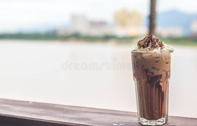 Ice Mocca Coffee at River Side Stock Photo - Image of table, fresh ...