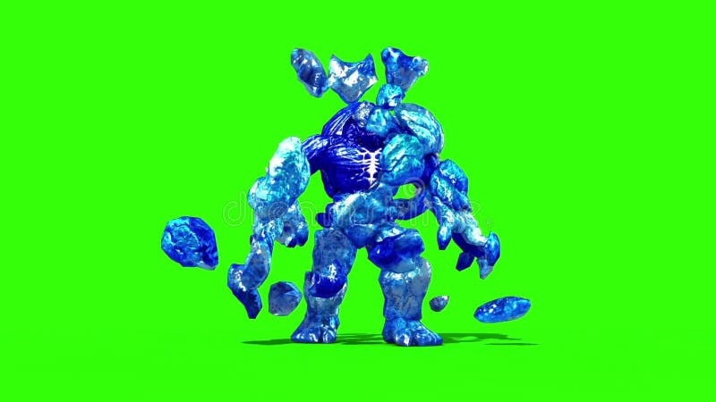 Ice Monster Attacks Green Screen 3D Rendering Animation Stock Video ...