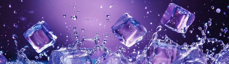 Ice Cubes in Motion, Purple Background Stock Image - Image of ...